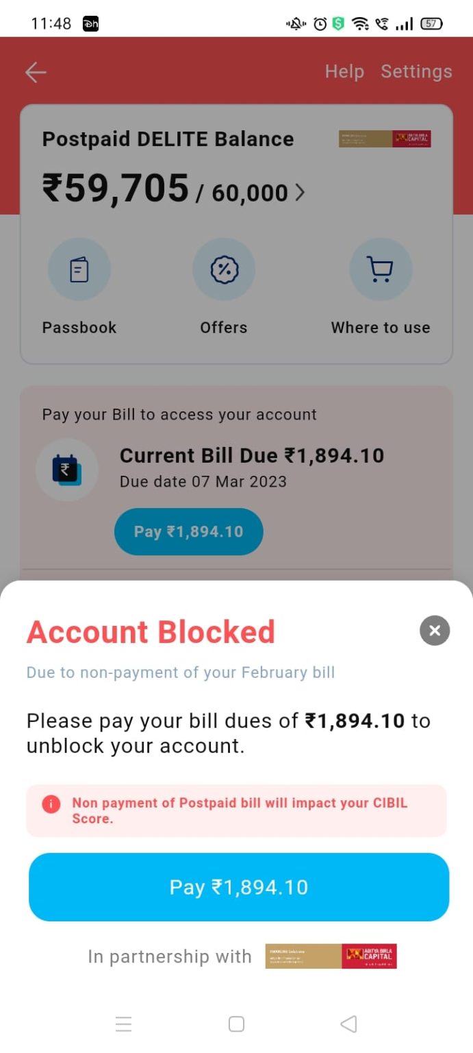 Paytm Postpaid generated bill for 1894.10 even though I did not made ...