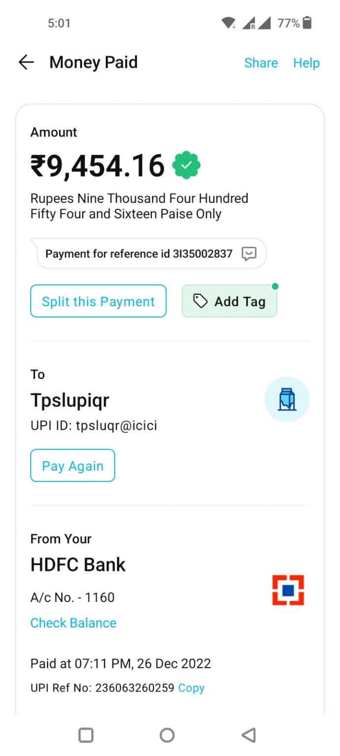 Payment made via Paytm to (UPI id tpsluqr@icici) Herbalife but merchant ...