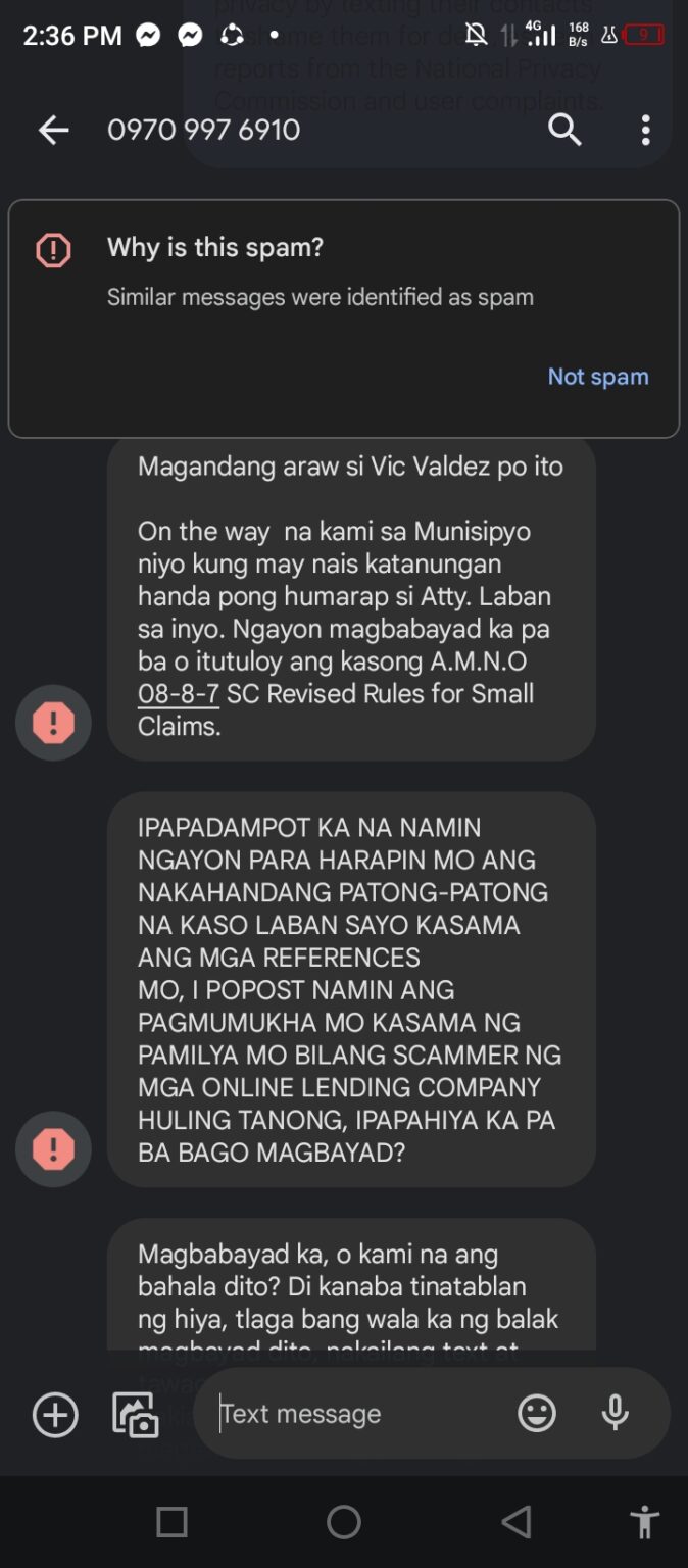 Text messages harassment | Consumer Complaints Court